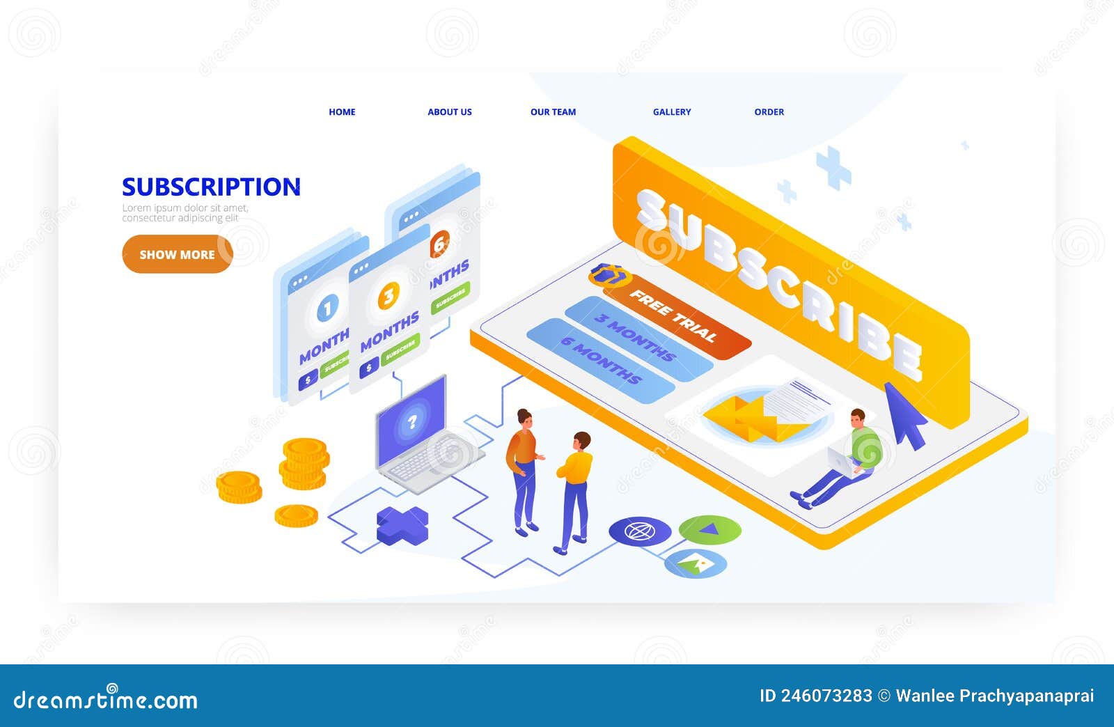 Subscription, Landing Page Design, Website Banner Vector Template ...