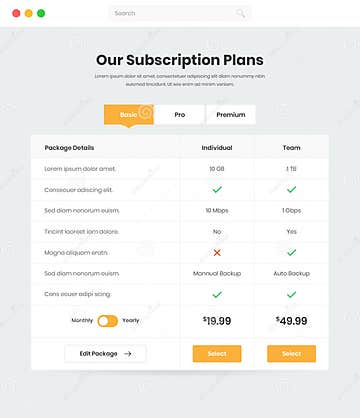 Subscription Plans and Pricing Comparison Web Interface Template Design ...