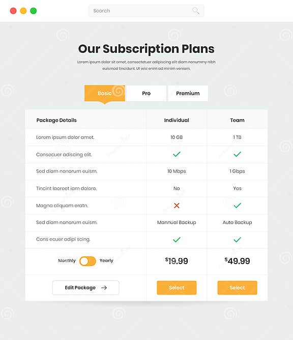 Subscription Plans and Pricing Comparison Web Interface Template Design ...