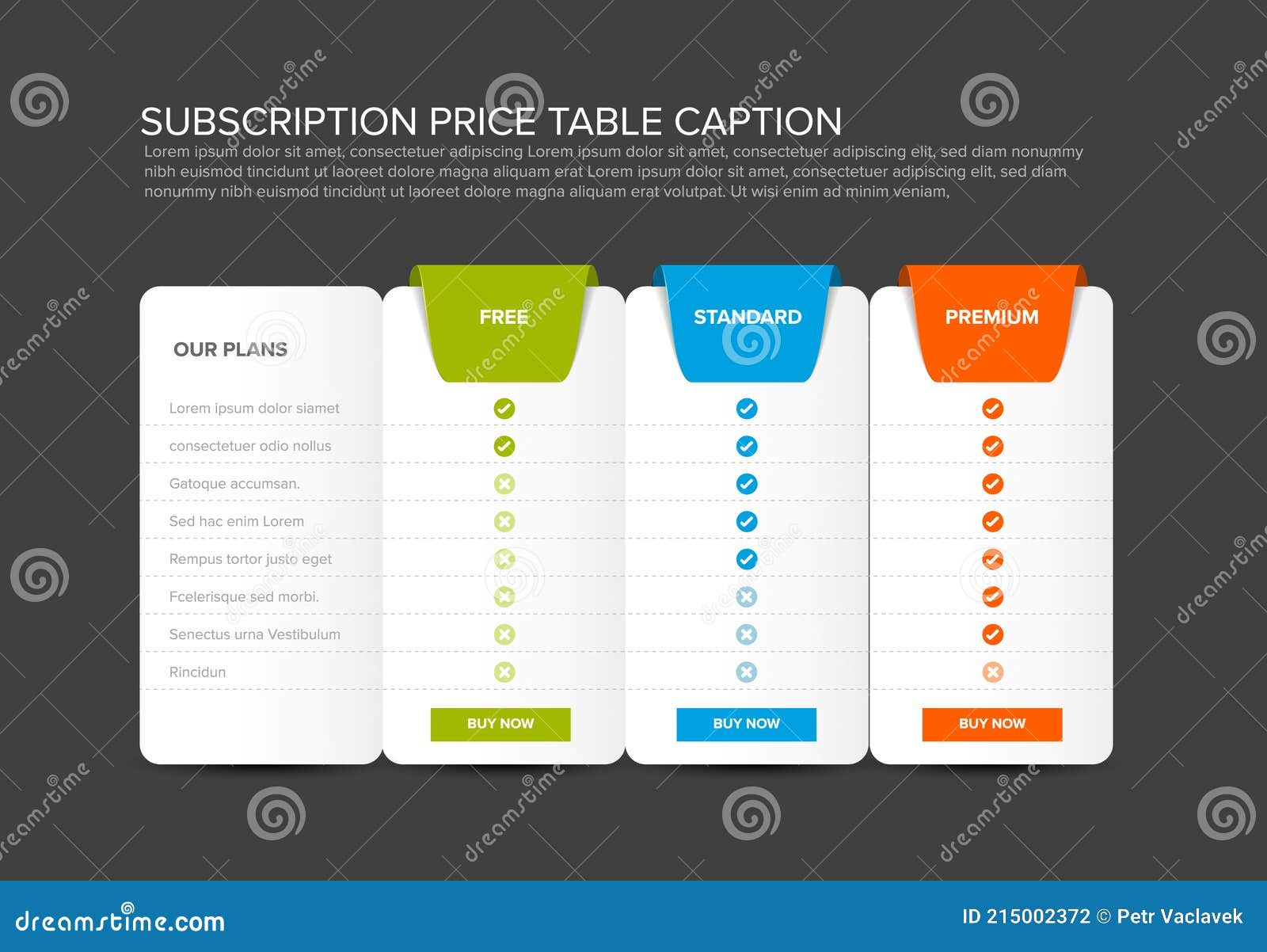 Subscription Plans Pricing Table Dark Template Stock Vector ...