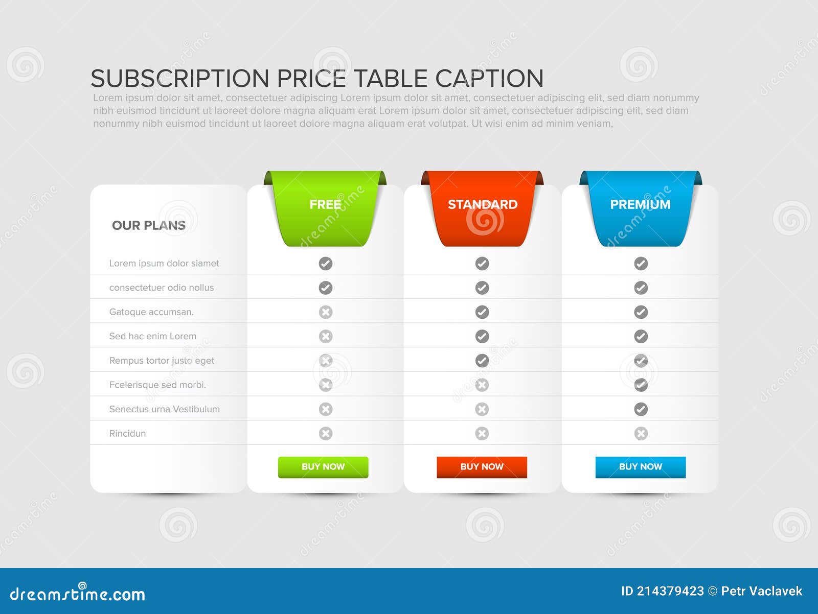 Subscription Plans Pricing Table Light Template Stock Vector ...