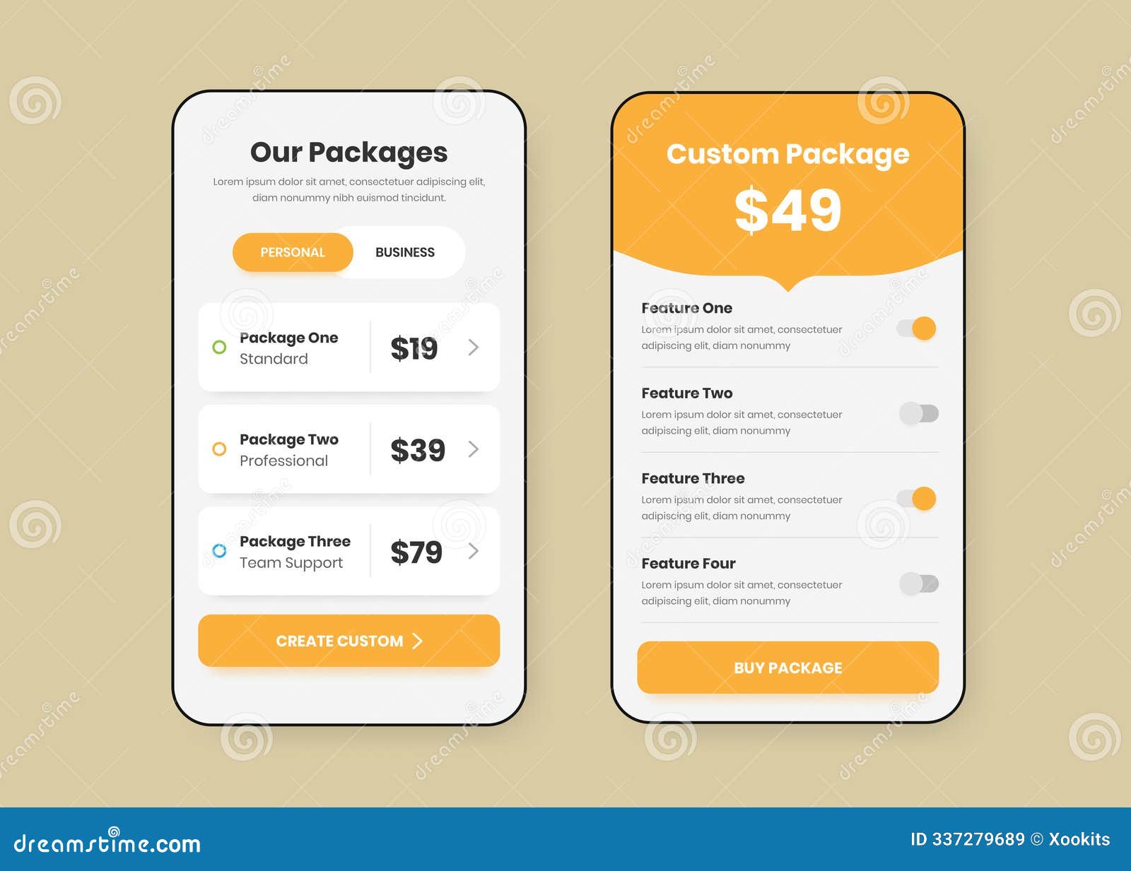 Subscription Pricing and Custom Package Screen Mobile App Ui Design ...