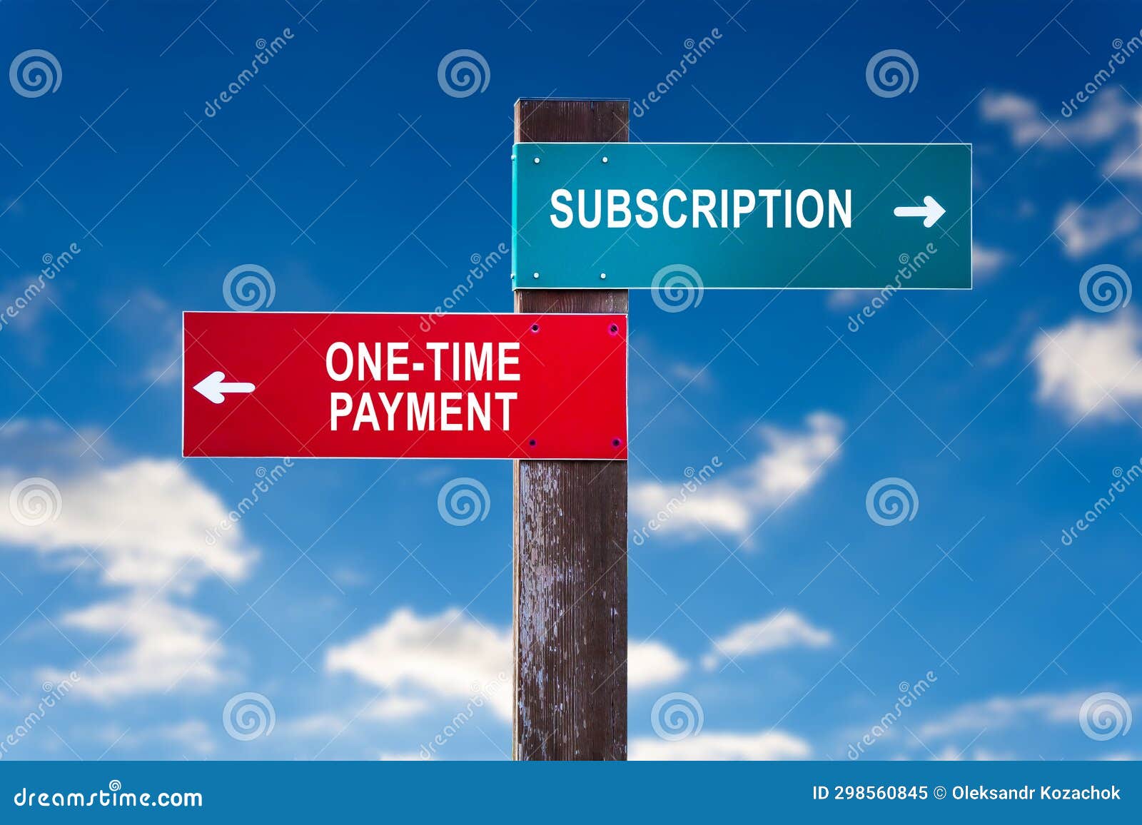 Subscription Versus One-Time Payment - Road Sign with Two Options ...