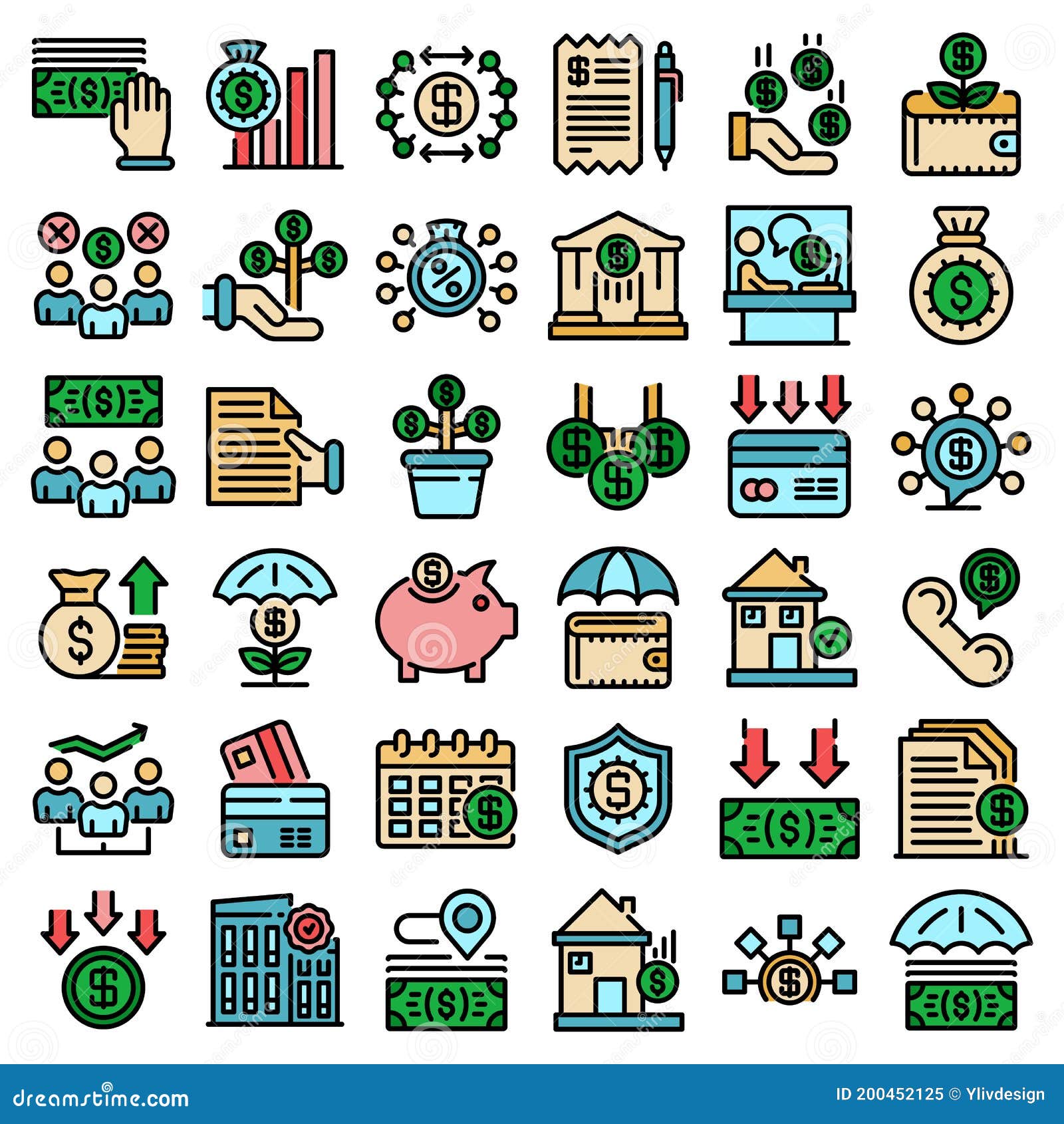 Subsidy Icons Set Vector Flat Stock Vector - Illustration of cash, flat ...