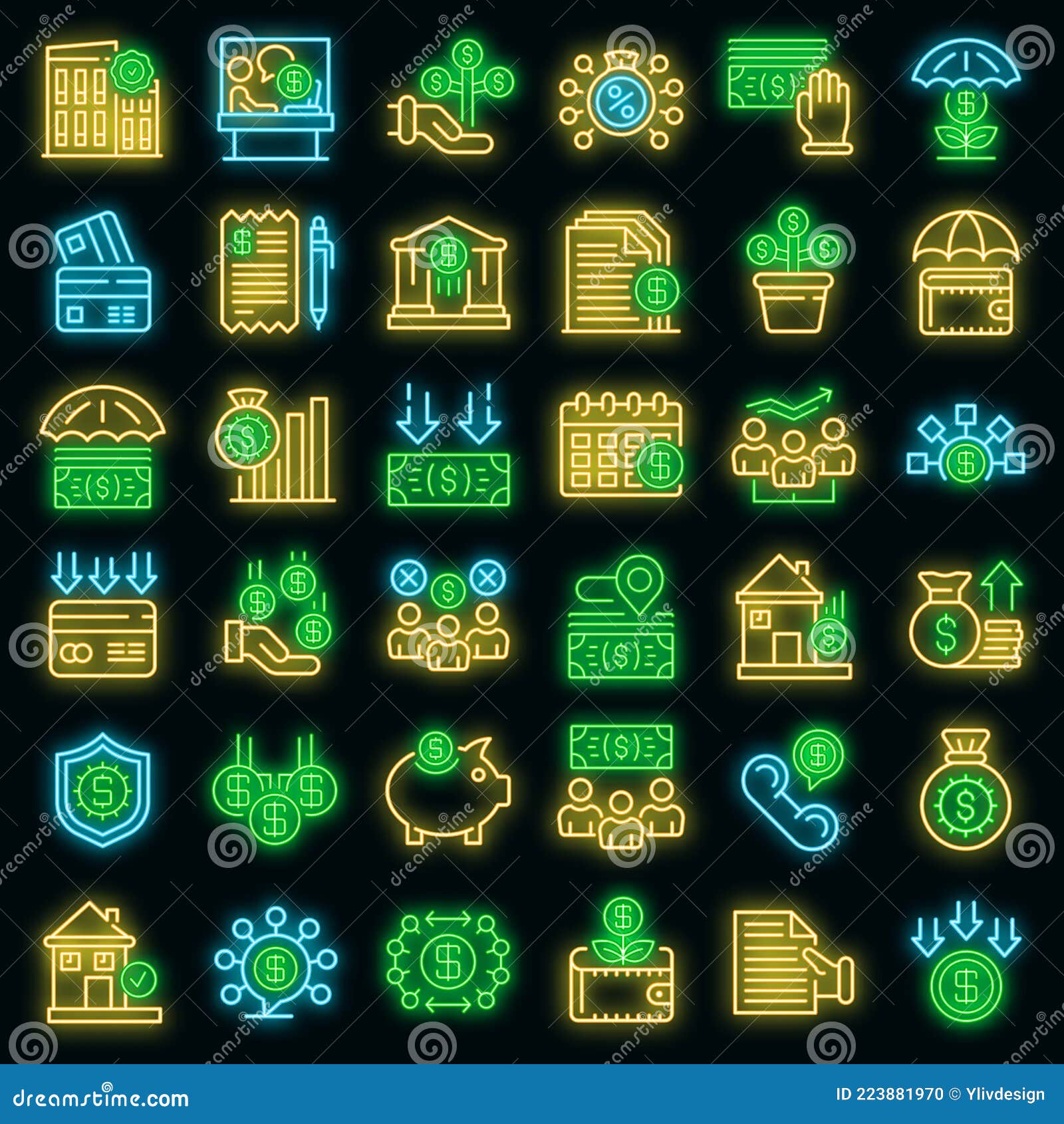 Subsidy Icons Set Vector Neon Stock Vector - Illustration of money ...
