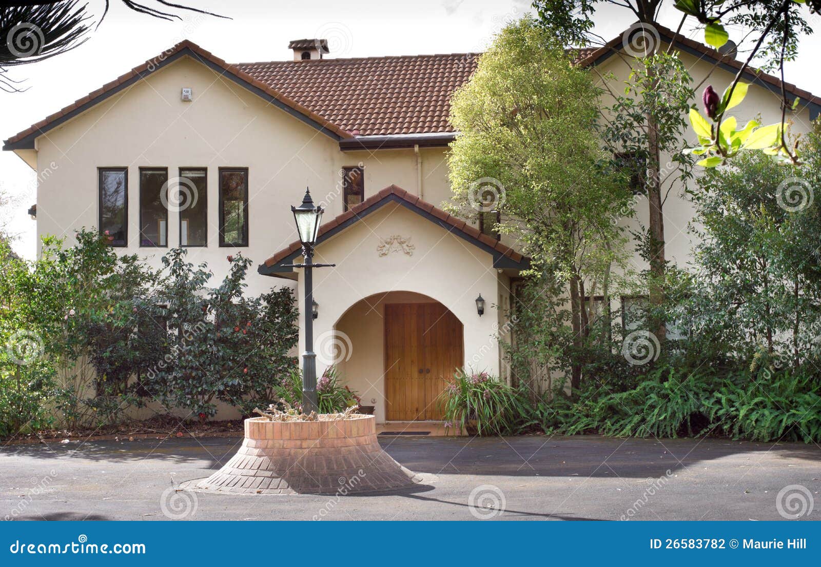 Substantial home stock photo. Image of tiled, grass, mediterranean ...