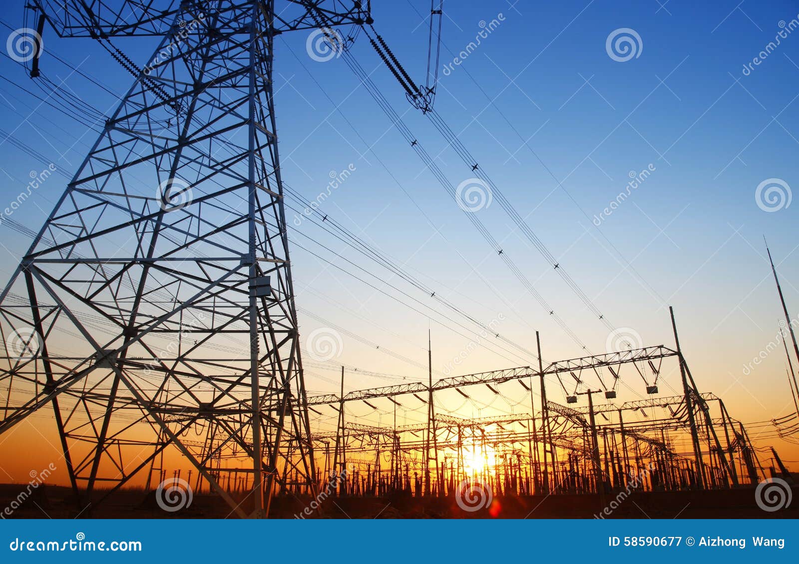 Substation silhouette stock image. Image of network, power - 58590677