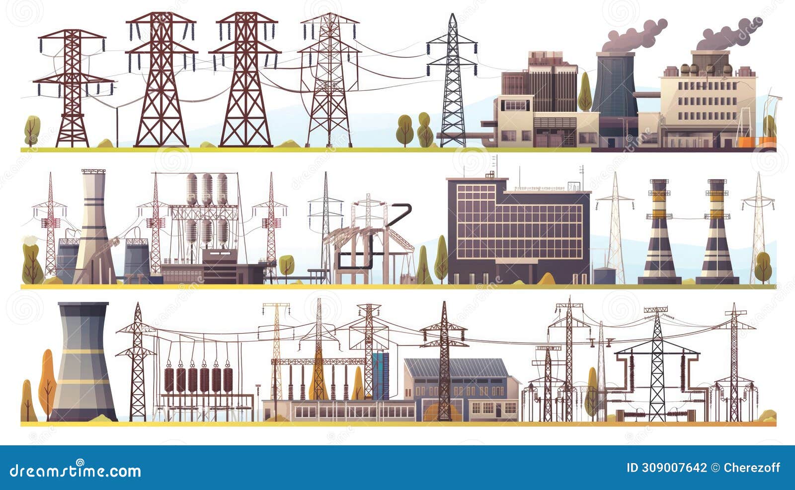 Substations and Power Plants Set Stock Photo - Image of concept ...
