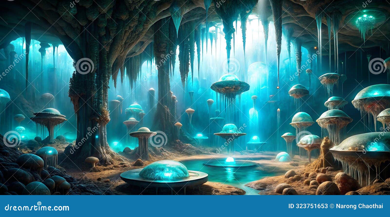 Subterranean Alien Colony Bioluminescent Structures Wide Cavern Soft ...
