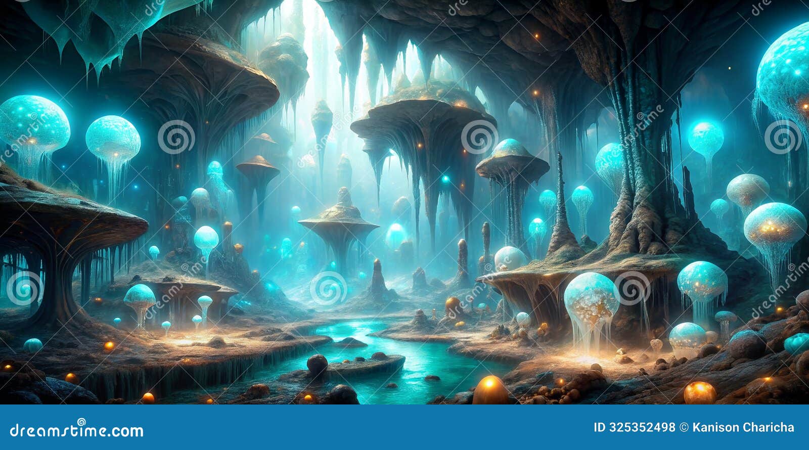 Subterranean Alien Colony Bioluminescent Structures Wide Cavern Soft ...