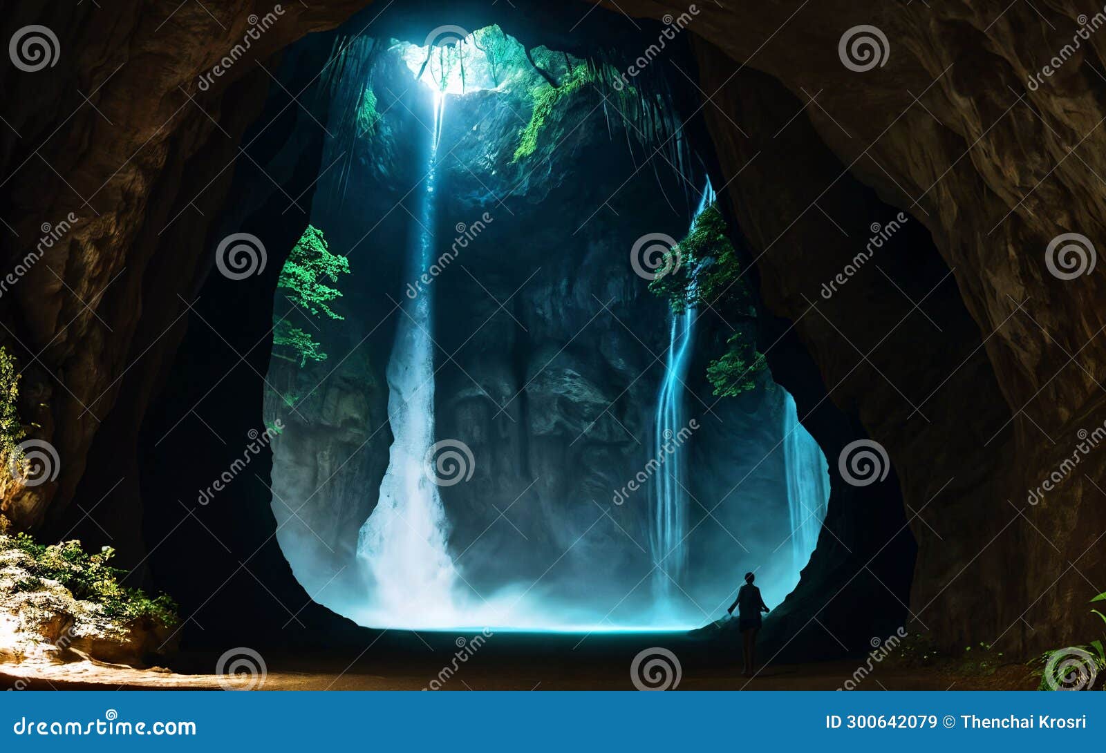 Subterranean Cave Waterfall S Hidden Beauty Stock Illustration ...