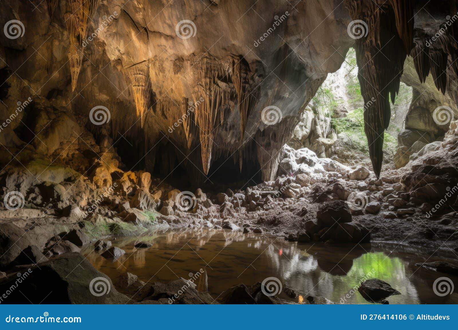 Subterranean Cavern, Filled with Natural Rock Formations, Stalactites ...