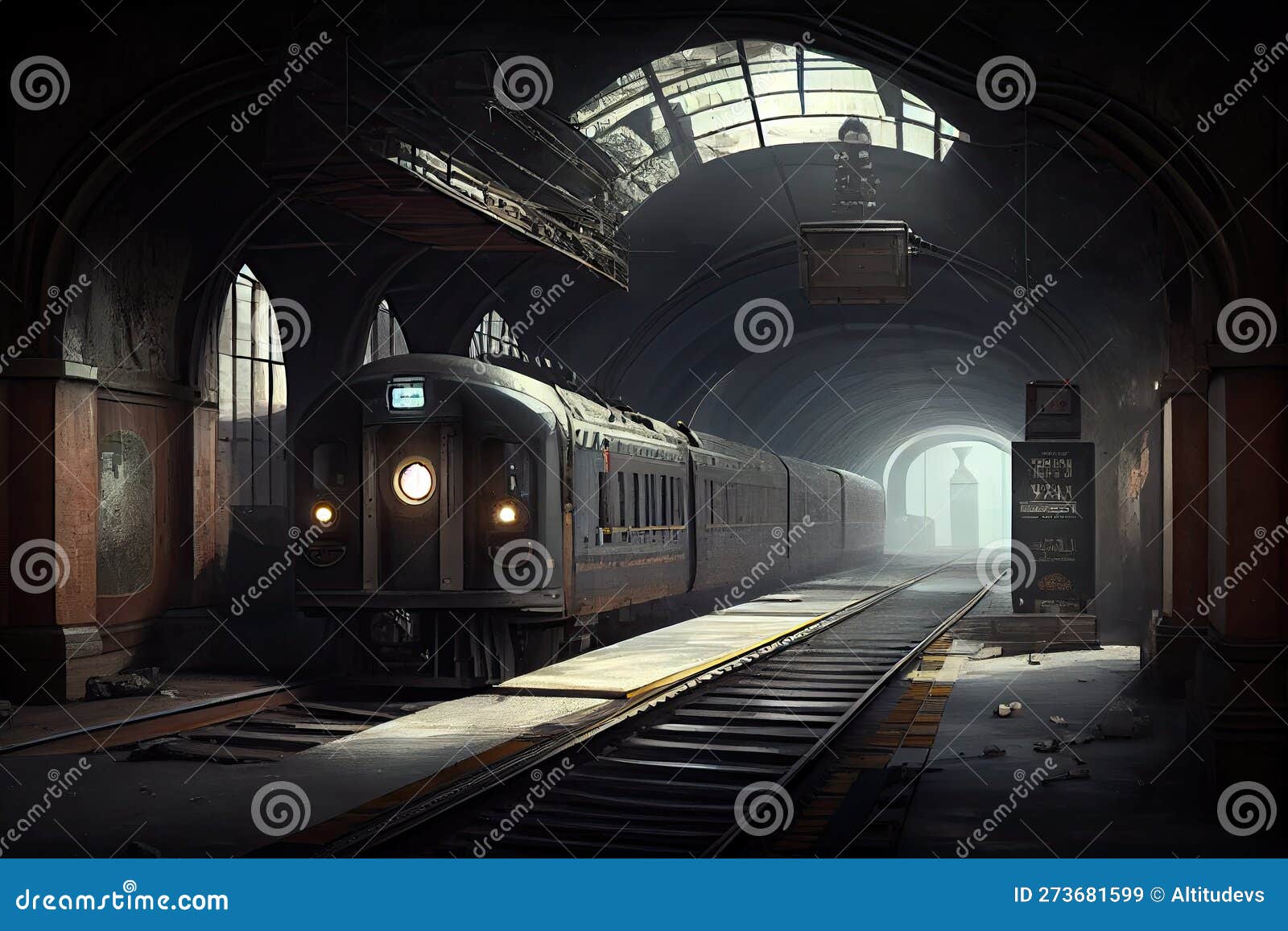 Subterranean Station Platform, with View of the Train Approaching Stock ...