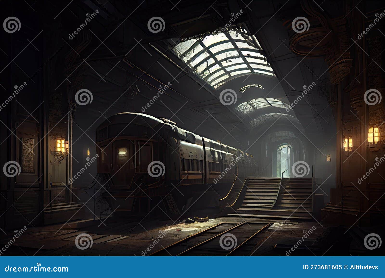 Subterranean Station Platform, with View of the Train Approaching Stock ...