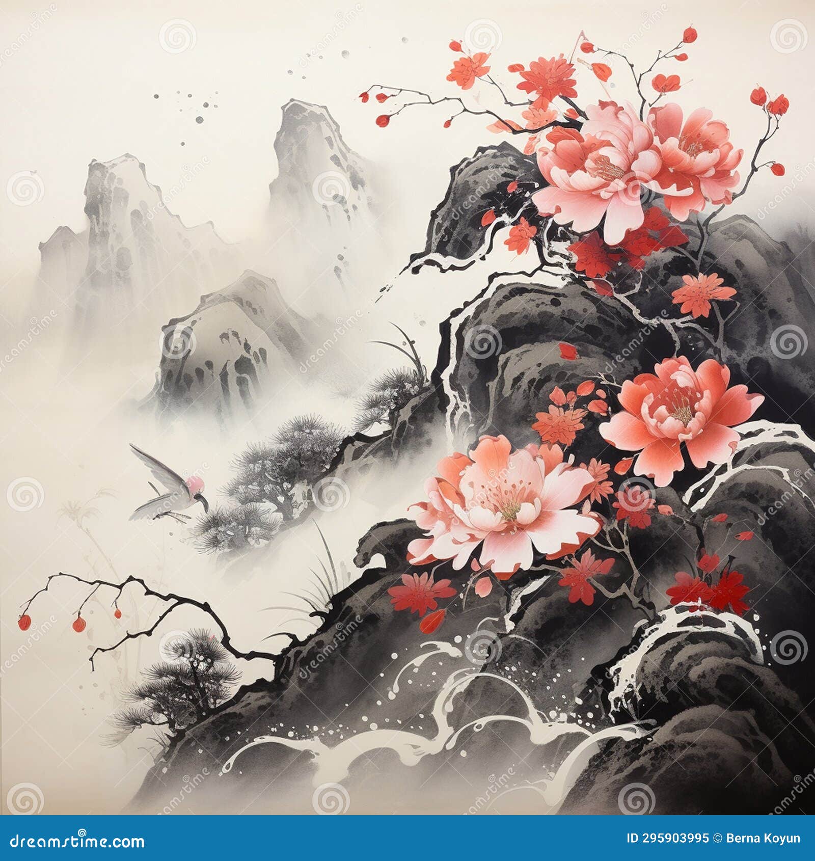 Subtle Abstract Sumi-e Ink Painting Stock Illustration - Illustration ...