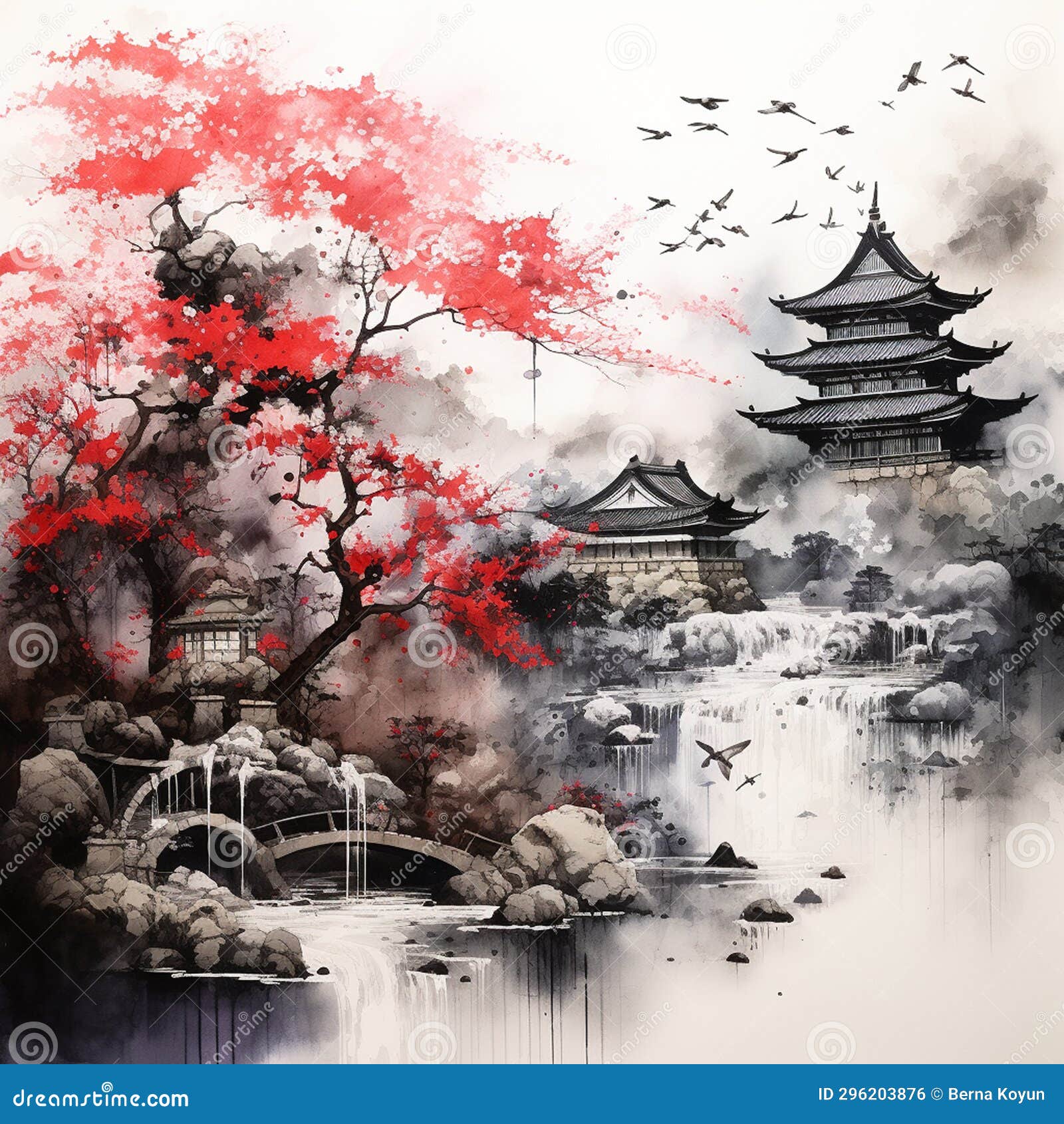 Subtle Abstract Sumi-e Ink Painting Stock Illustration - Illustration ...