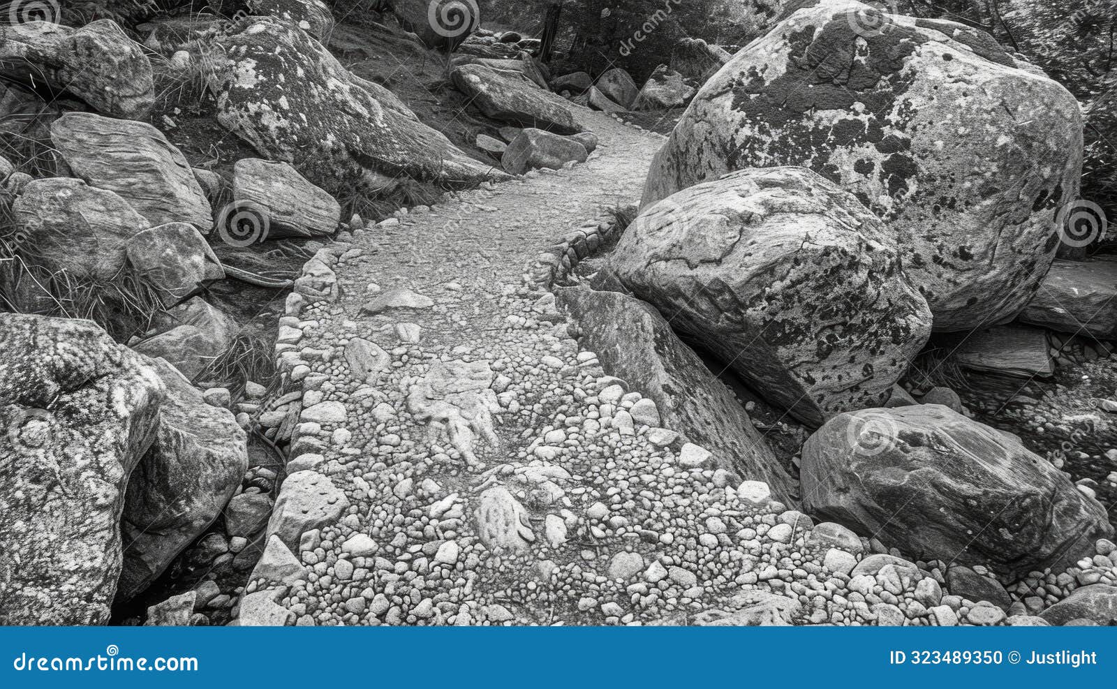 A Subtle Curved Stone Pathway Bordered by Large Boulders Giving the ...