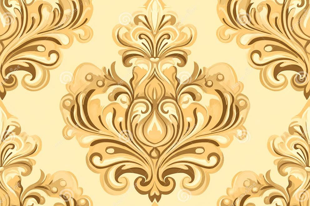 A Subtle Damask Pattern in Cream on a Light Gold Background, Exuding ...