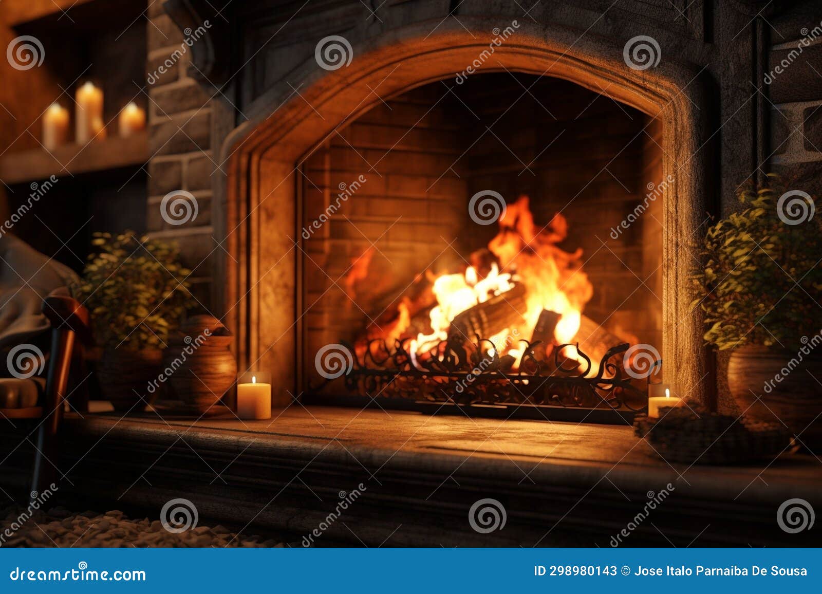 Subtle Flames Flickering in a Cozy Fireplace Creat Stock Illustration ...