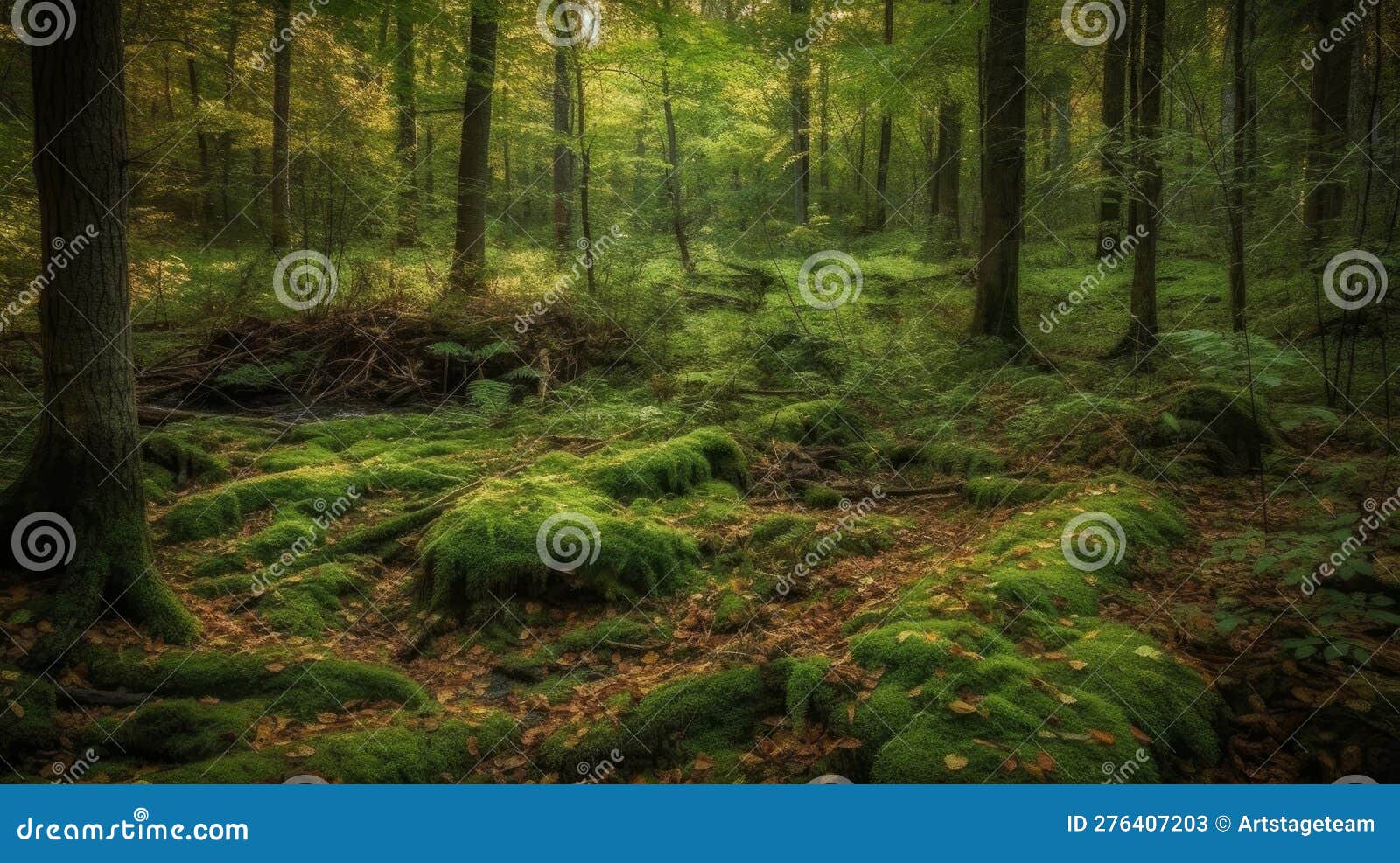 Subtle Shades of Green in a Forest Landscape. AI Generated Stock Image ...