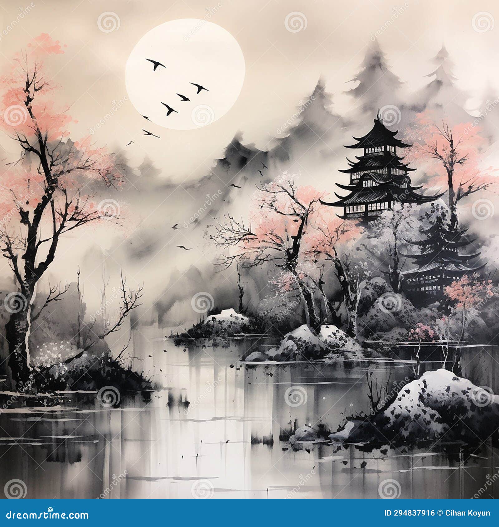 Subtle Sumi-e Ink Painting stock illustration. Illustration of ...