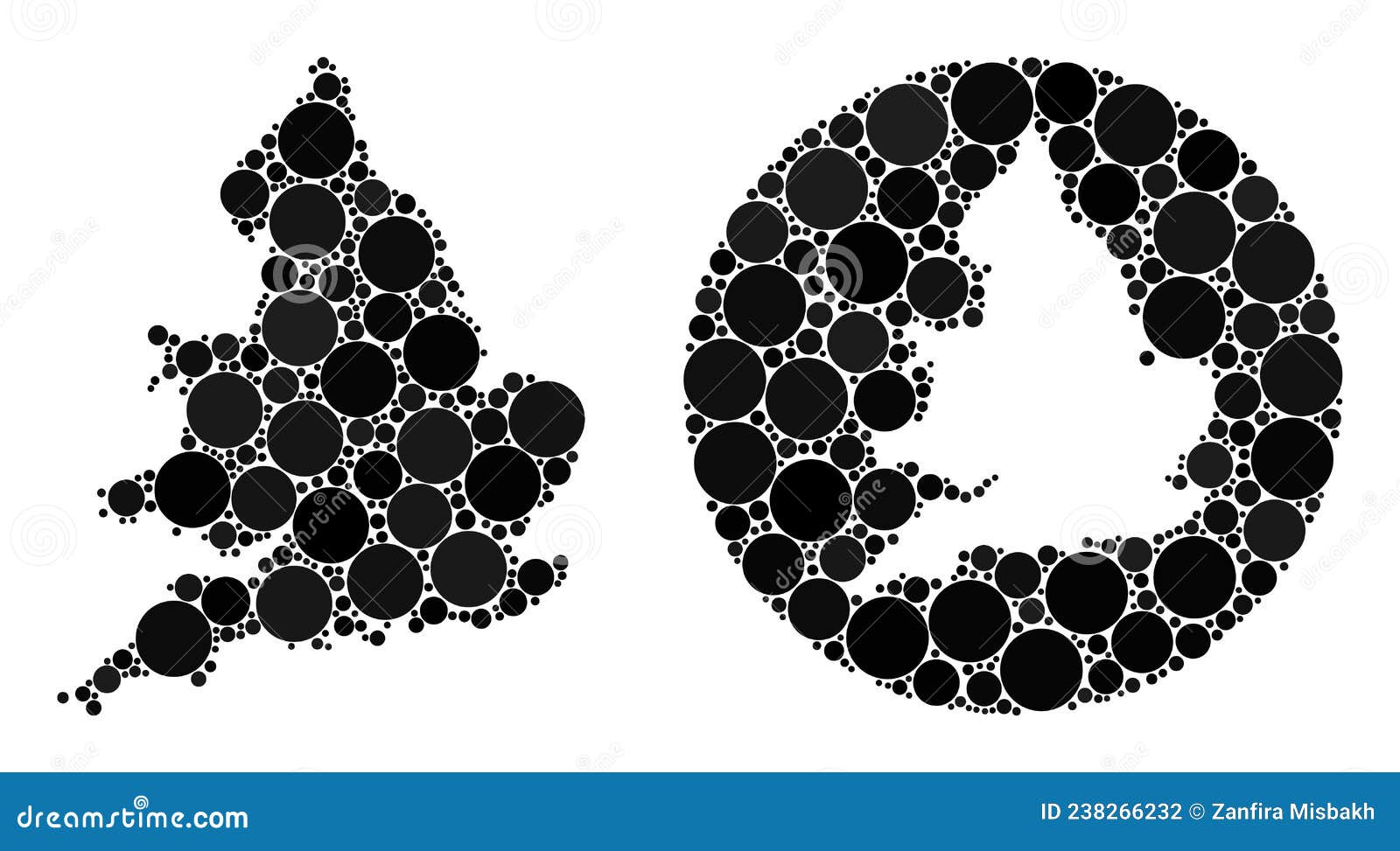 Subtracted and Usual Collage England Map of Circles Stock Vector ...