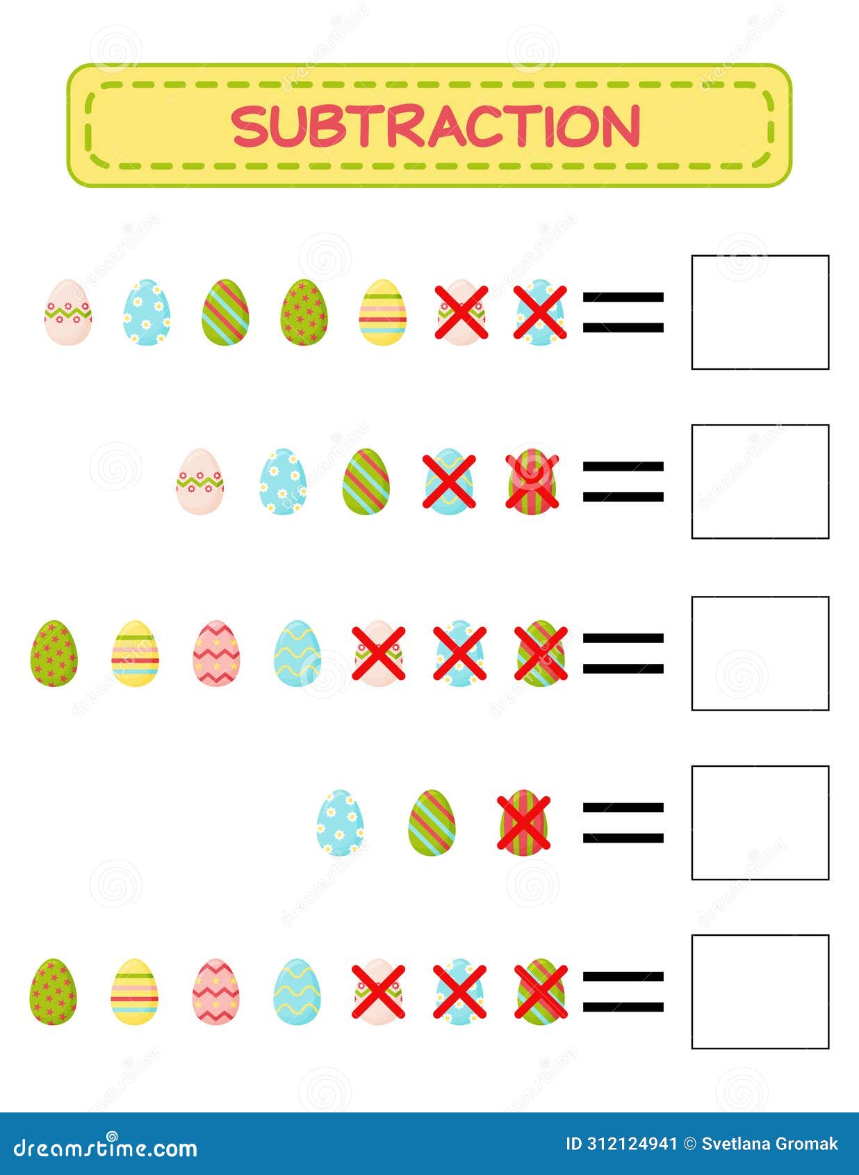 Subtracting. Math Worksheet for Kids. Developing Numerical Skills Stock ...