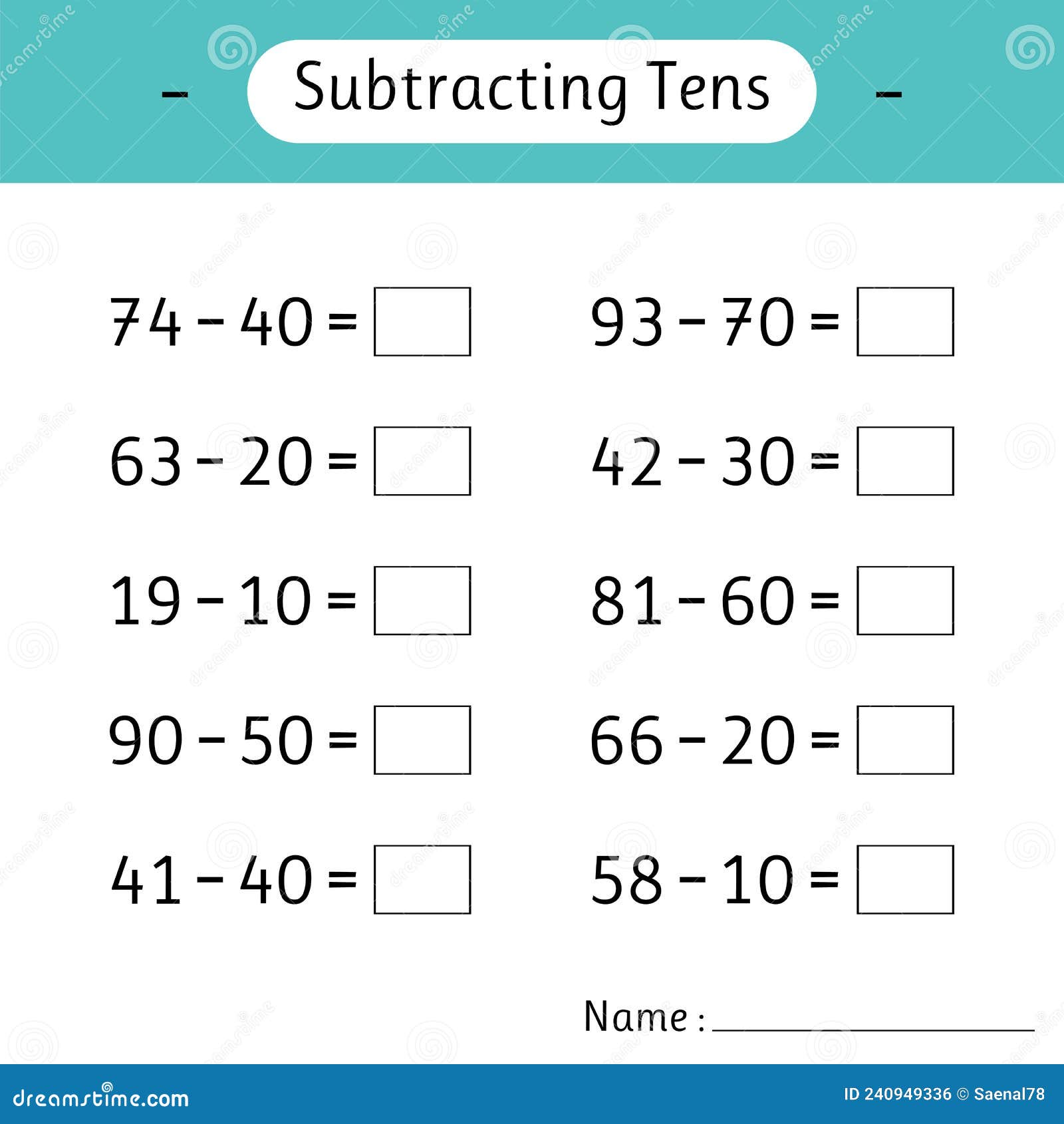 Subtracting Tens. Math Worksheets for Kids. Mathematics. Development of ...