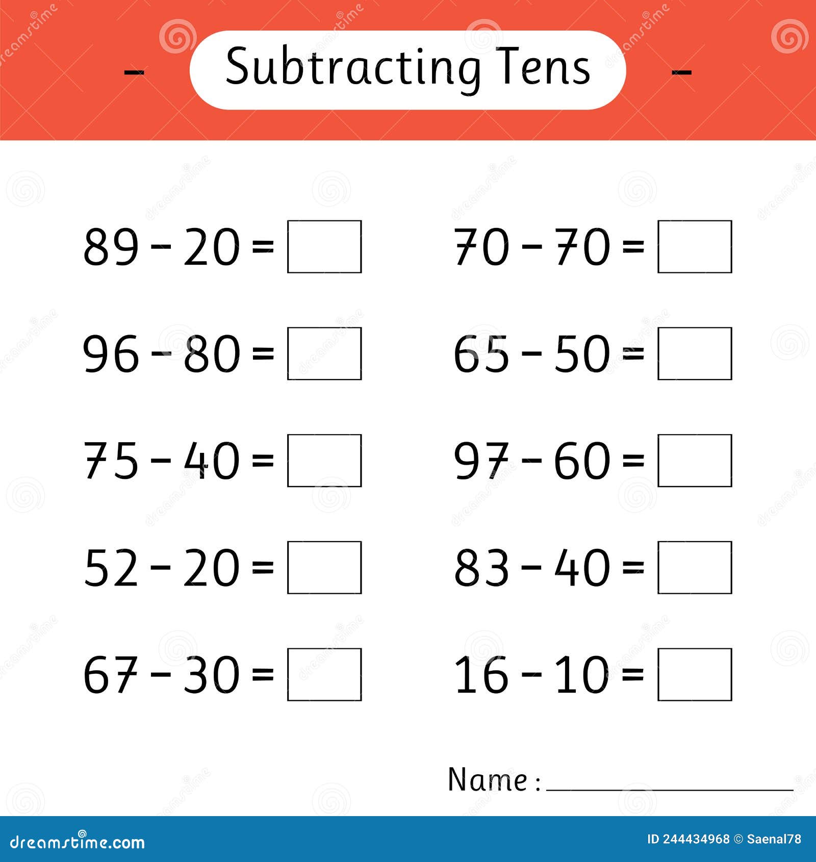 Subtracting Tens. Mathematics. Math Worksheets for Kids. Development of ...