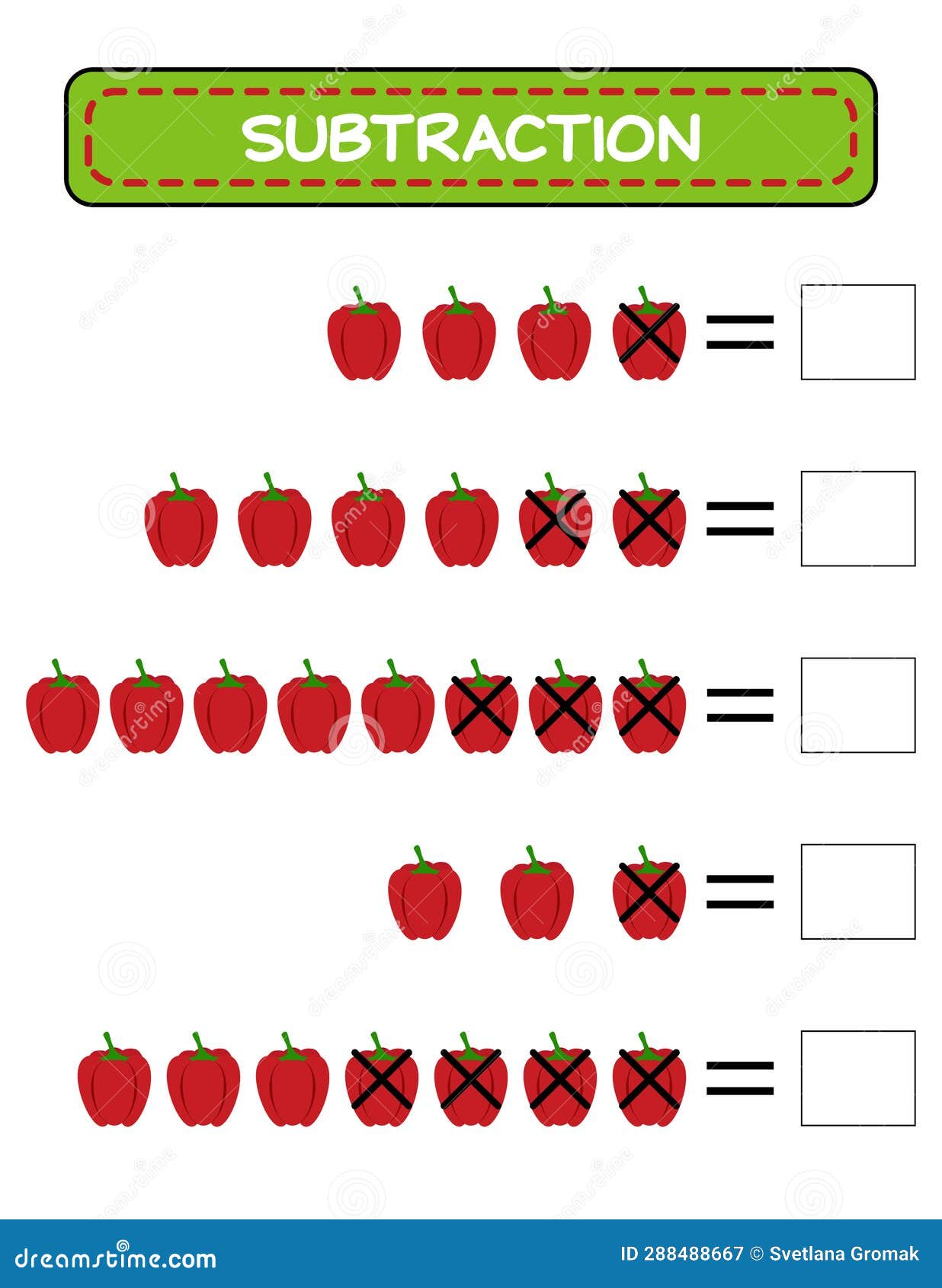 Subtraction for Children. Pepper. Vegetables. Minus. Training for ...