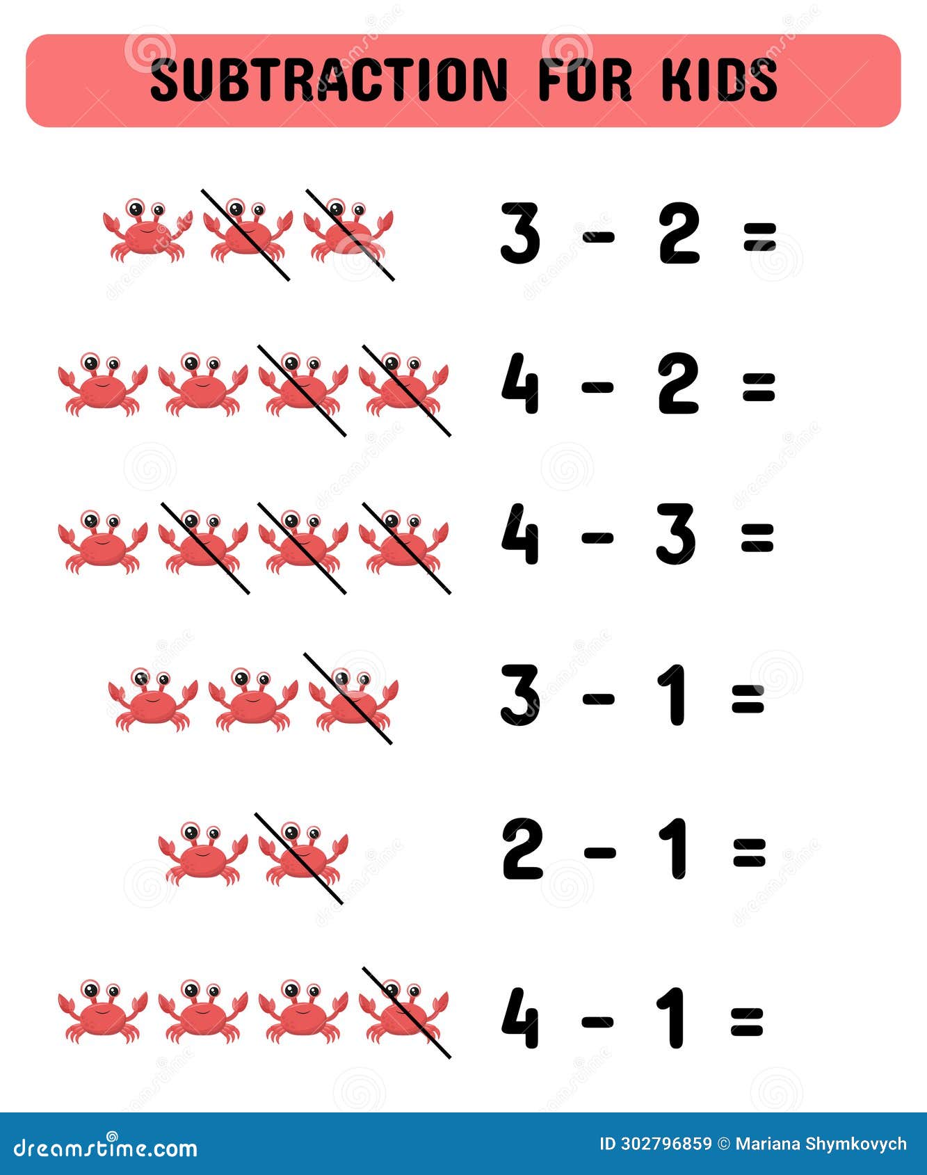 Subtraction Game with Crabs. Educational Math Game for Preschoolers ...