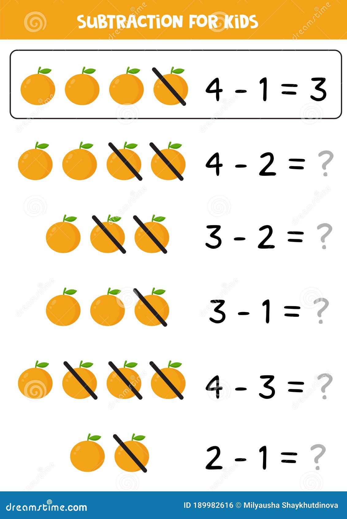 Subtraction for Kids with Cute Cartoon Oranges Stock Vector ...
