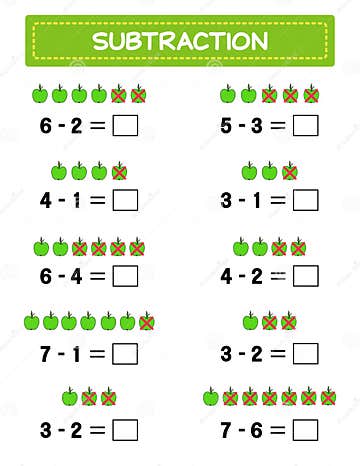 Subtraction. Math Worksheet for Kids. Developing Numeracy Skills. Solve ...