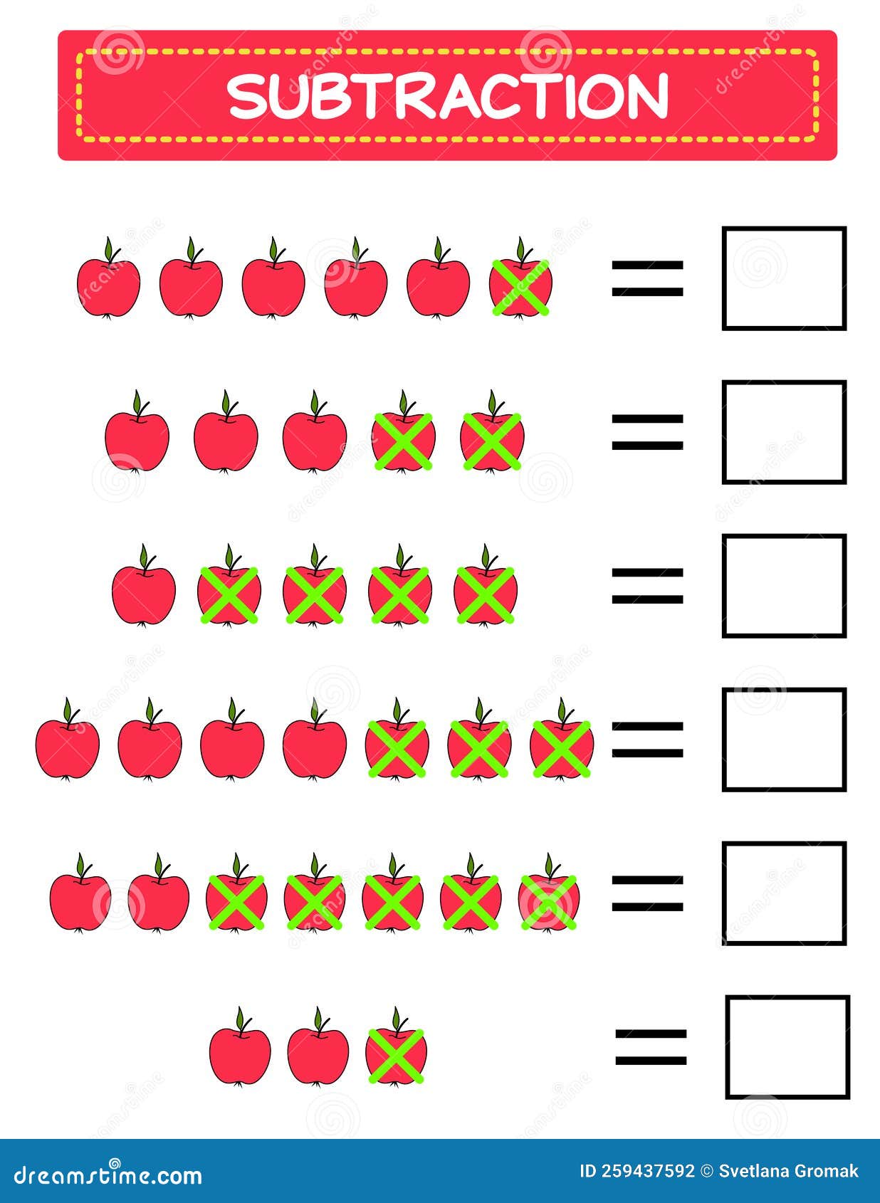 Subtraction. Math Worksheet for Kids. Developing Numeracy Skills. Solve ...