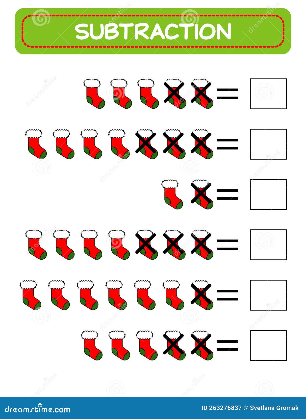 Subtraction. Math Worksheet for Kids. Developing Numeracy Skills. Solve ...