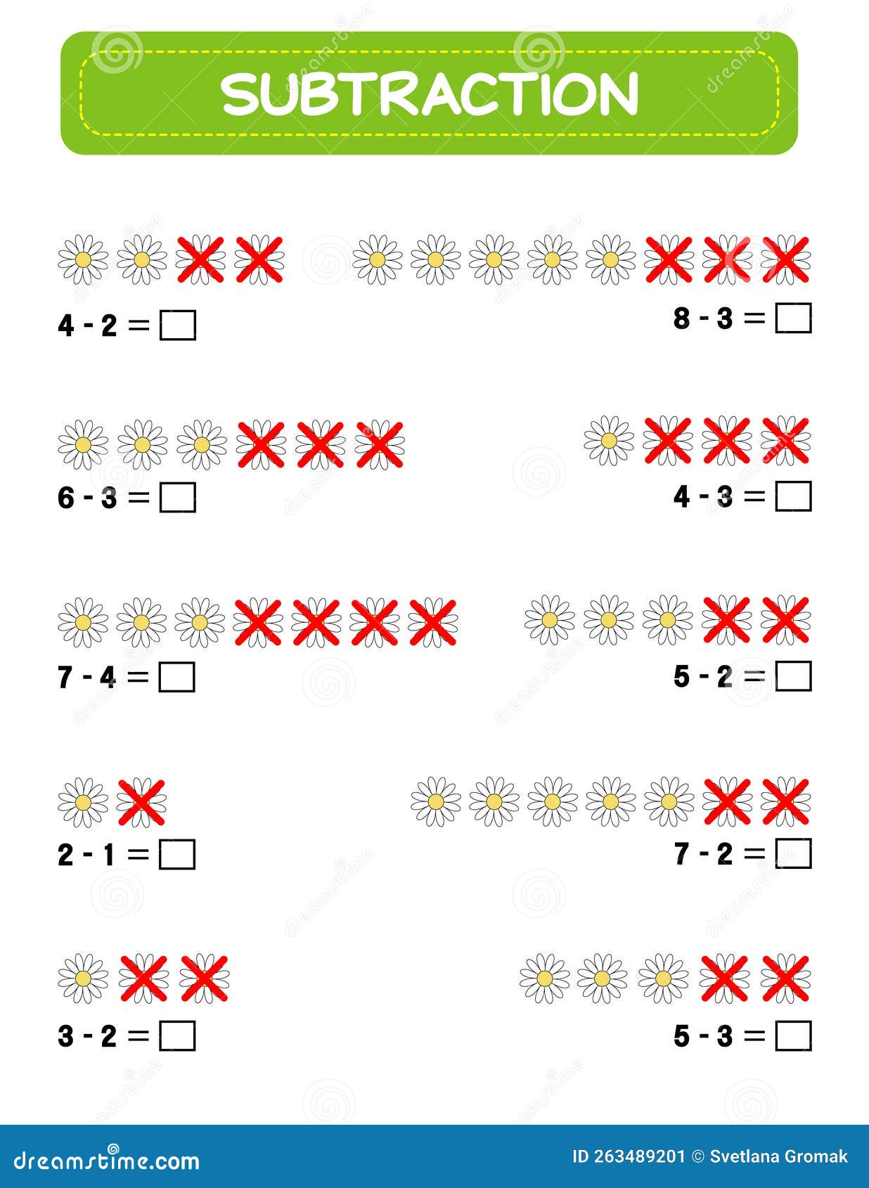 Subtraction. Math Worksheet for Kids. Developing Numeracy Skills. Solve ...
