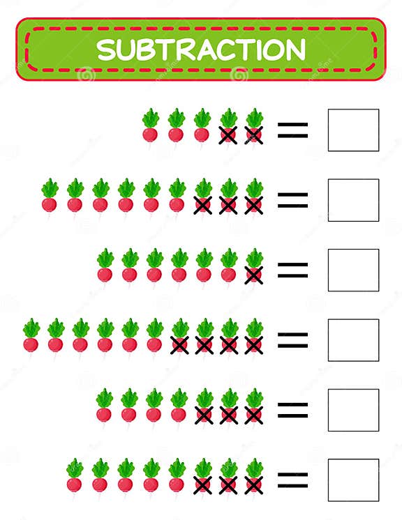 Subtraction. Math Worksheet for Kids. Developing Numeracy Skills. Solve ...