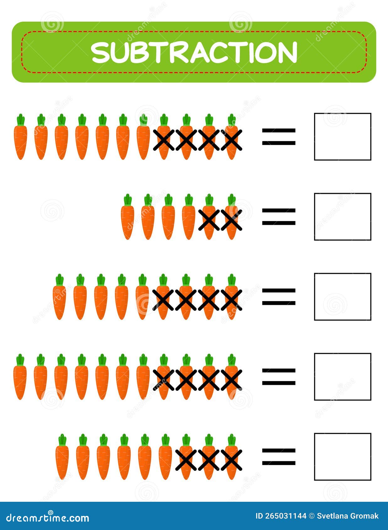 Subtraction. Math Worksheet for Kids. Developing Numeracy Skills. Solve ...