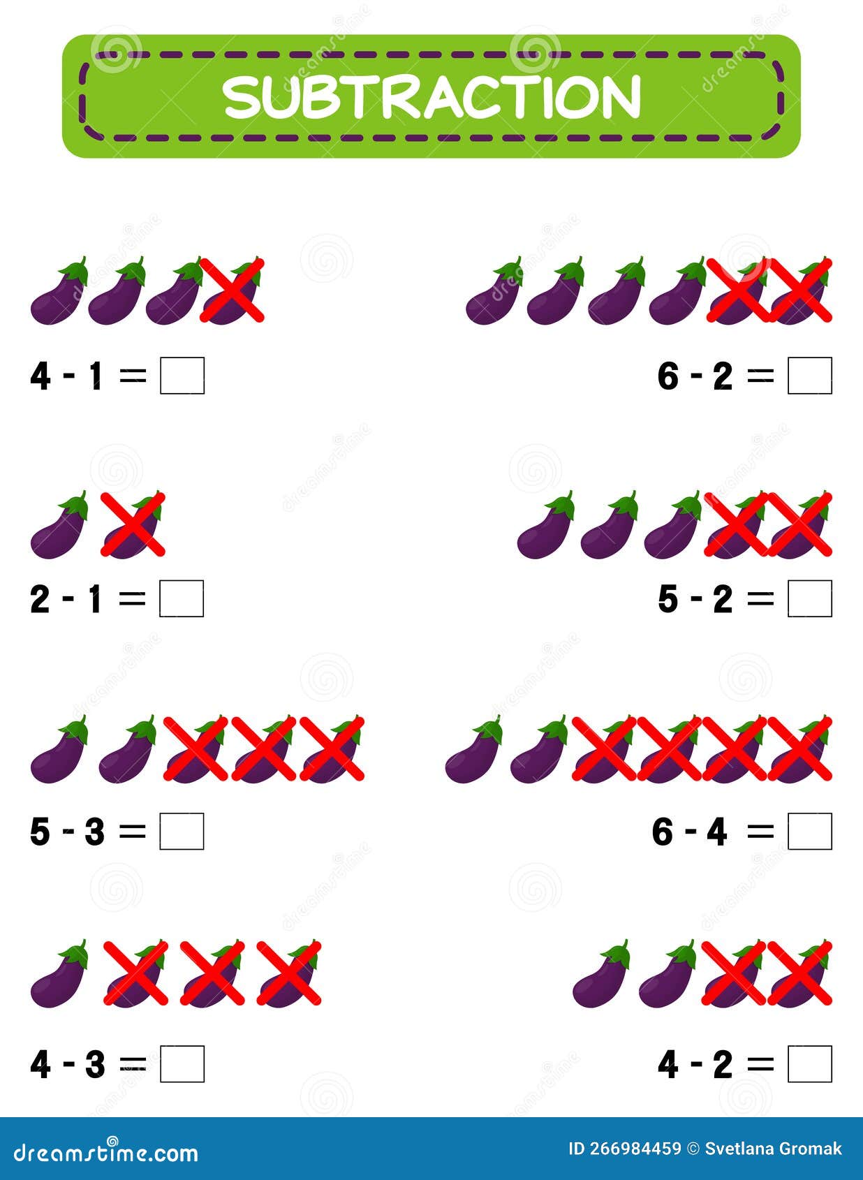 Subtraction. Math Worksheet for Kids. Developing Numeracy Skills. Solve ...