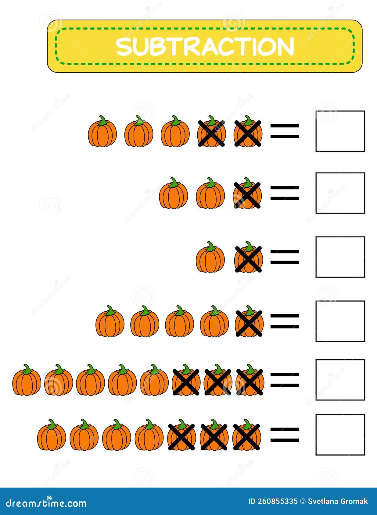 Subtraction. Math Worksheet for Kids. Developing Numeracy Skills. Solve ...