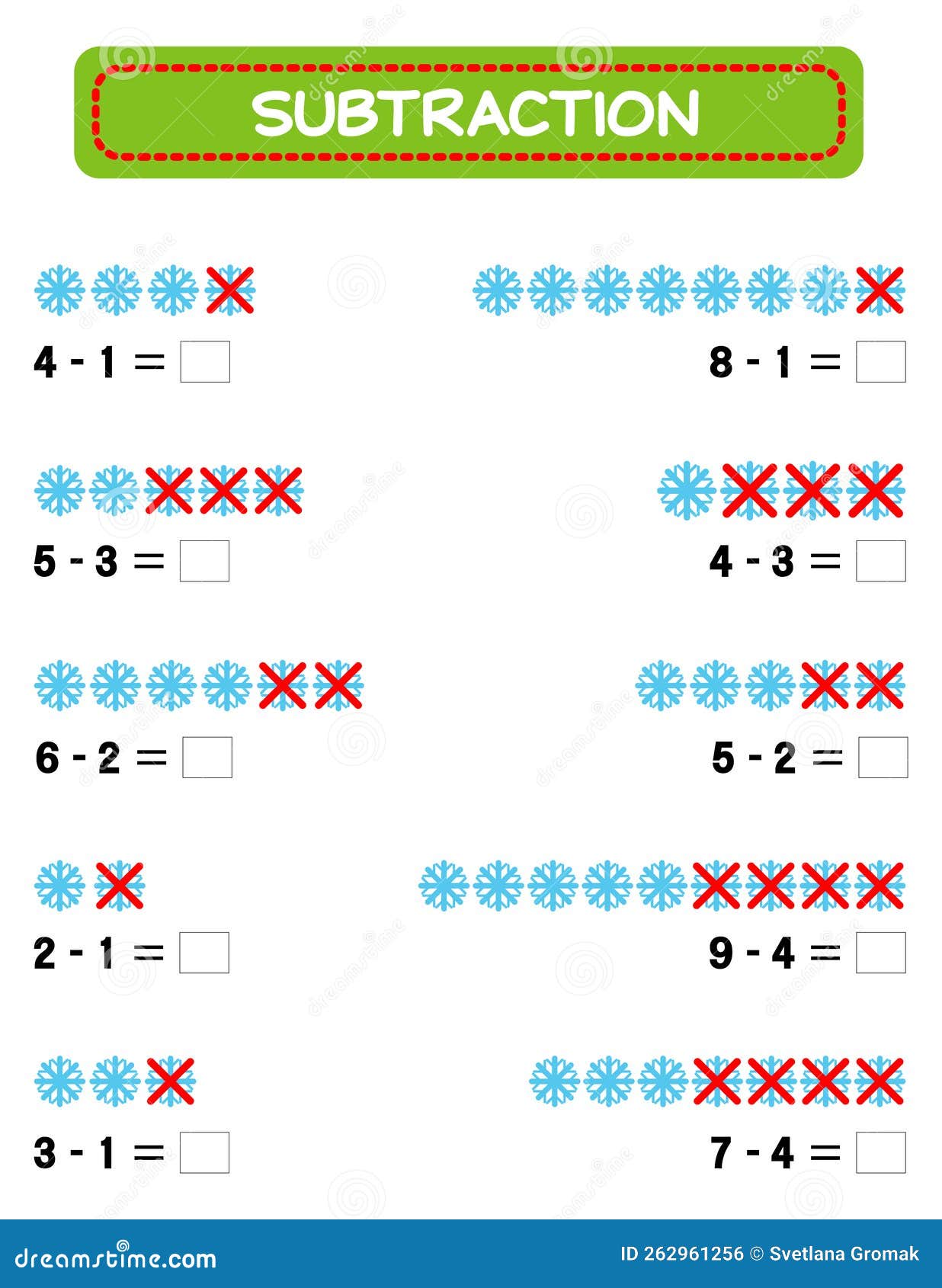 Subtraction. Math Worksheet for Kids. Developing Numeracy Skills. Solve ...