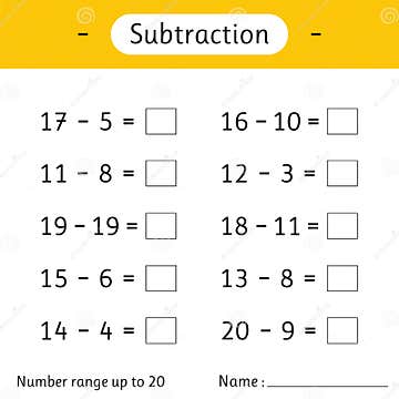 Subtraction. Number Range Up To 20. Math Worksheet for Kids ...