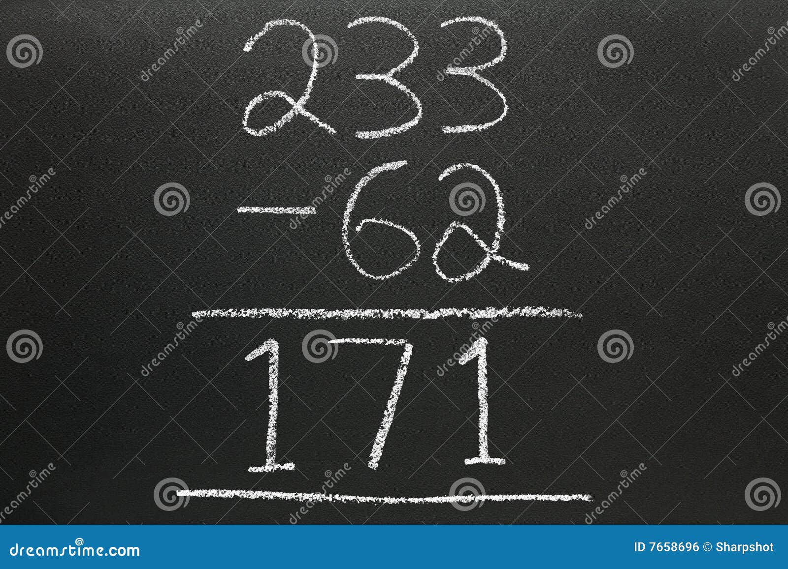 Subtraction Sum on a Blackboard. Stock Photo - Image of blackboard ...