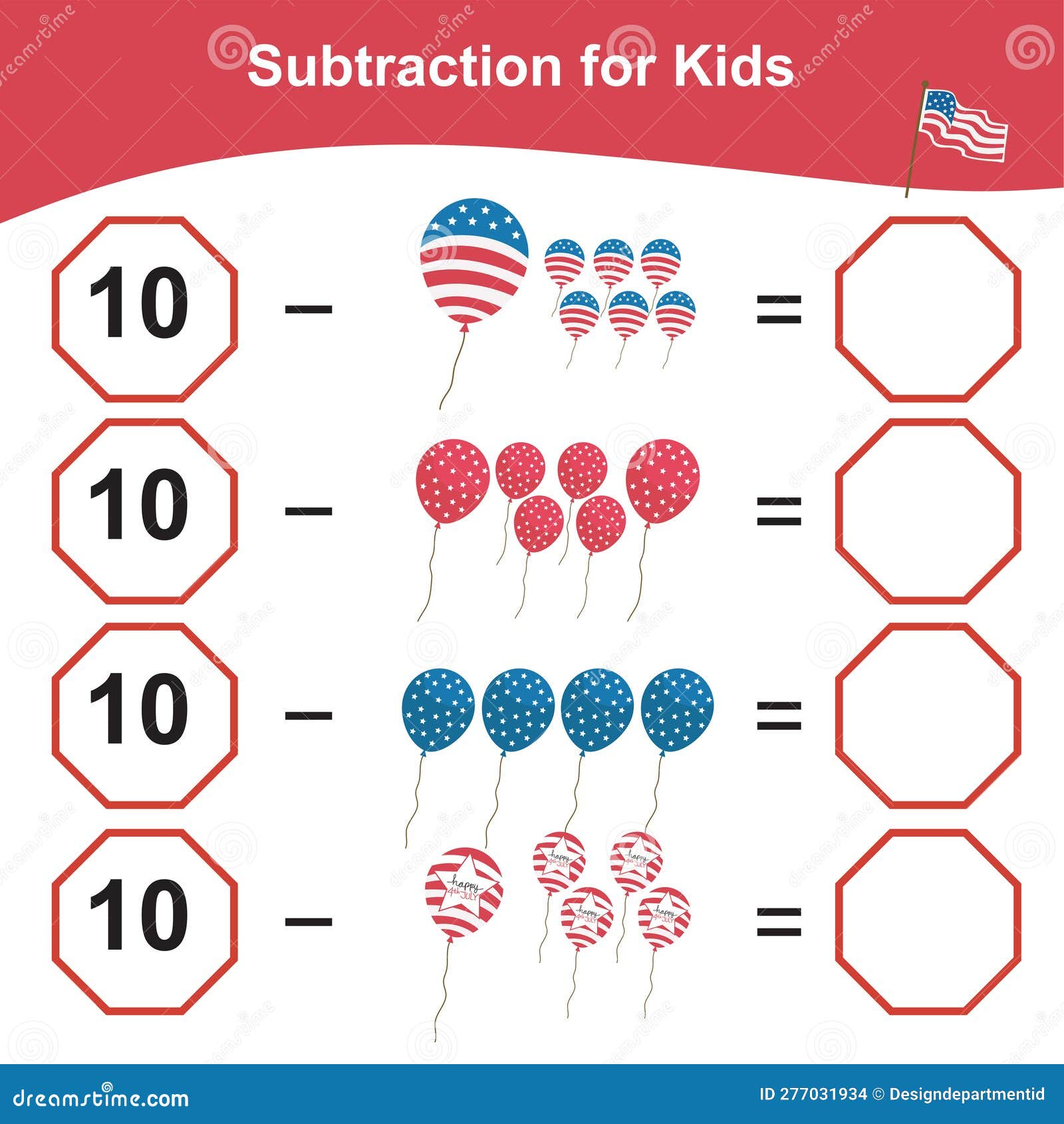 Subtraction Worksheet. Mathematic Counting Worksheet Vector ...