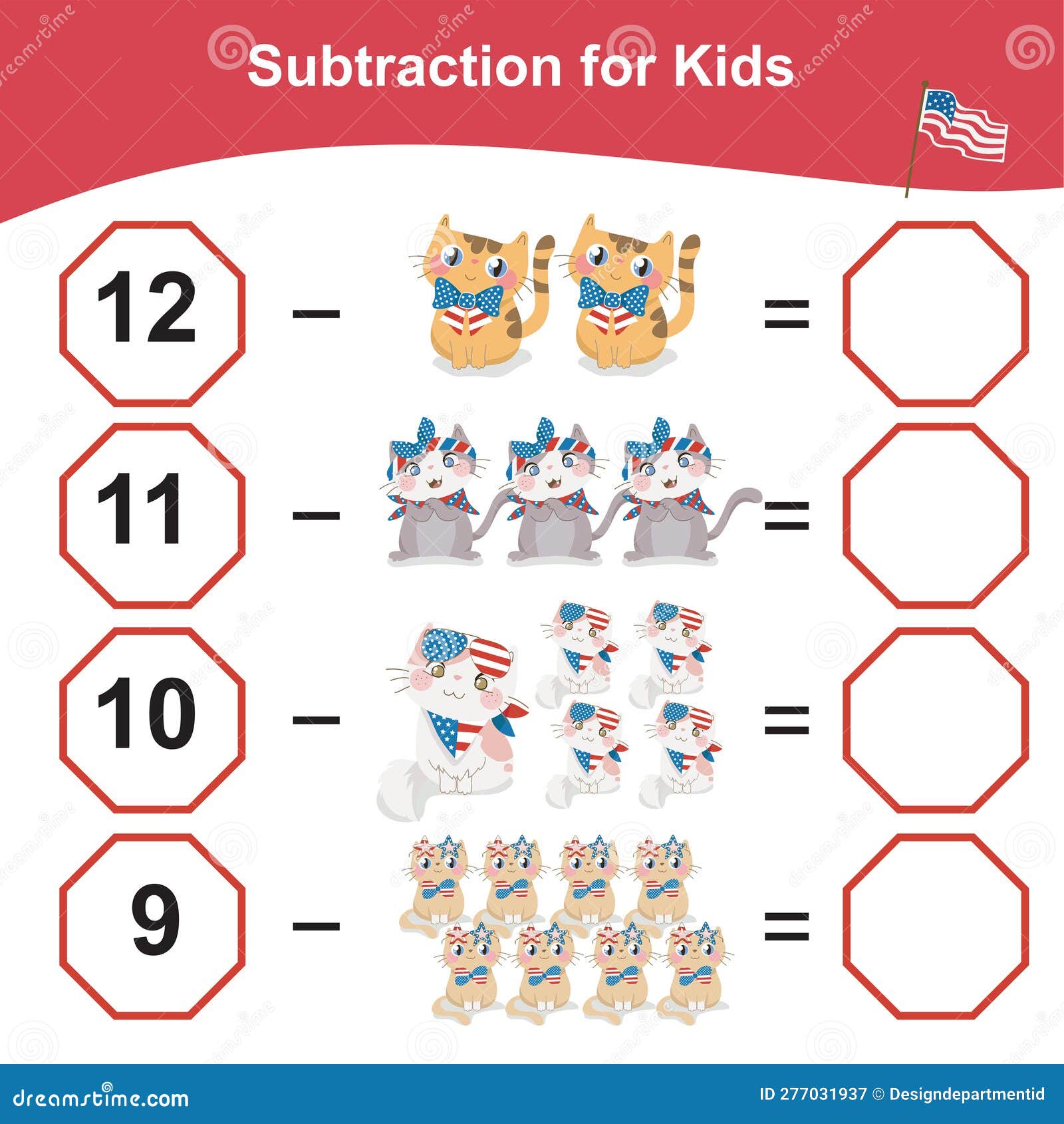 Subtraction Worksheet. Mathematic Counting Worksheet Stock Illustration ...