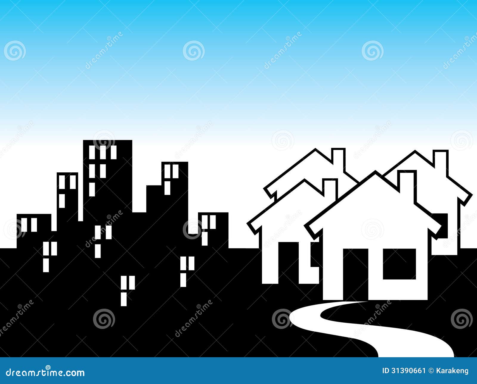 Suburb and the city stock illustration. Illustration of icon - 31390661