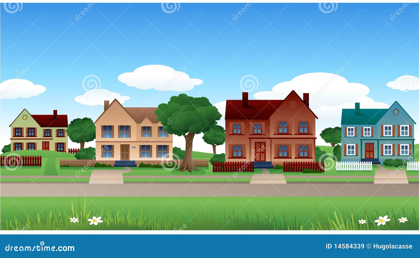 Suburb House Background Vector Illustration | CartoonDealer.com #14579488