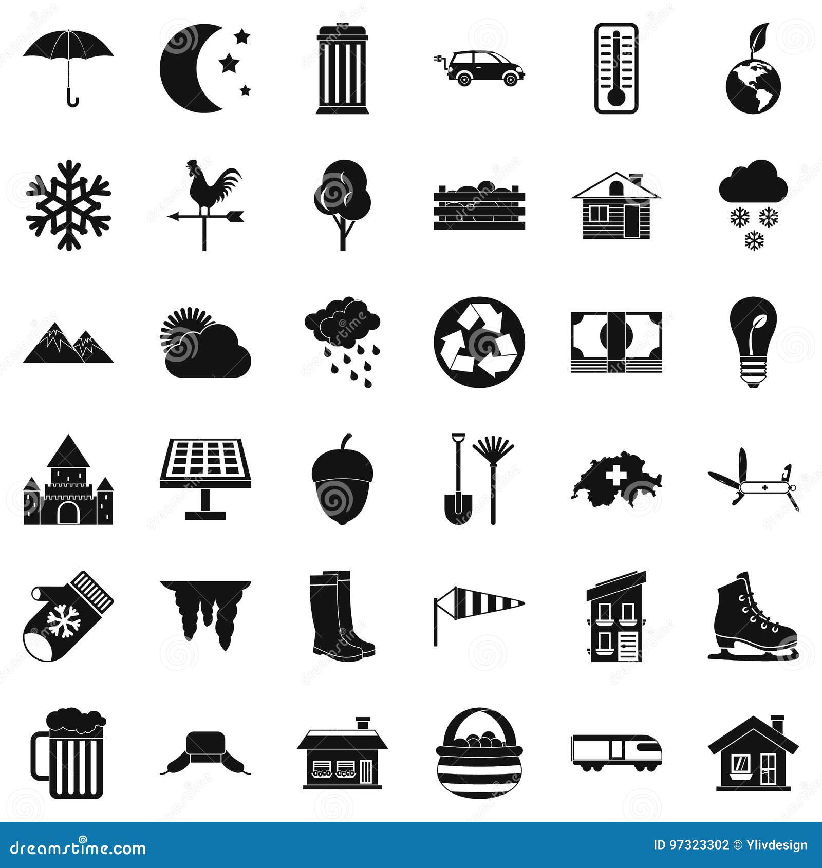 Suburb House Icons Set, Simple Style Stock Vector - Illustration of ...