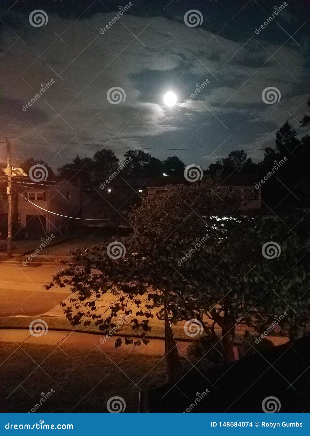 Suburb Light Moonlit Nights Stock Photo - Image of moon, full: 148684074