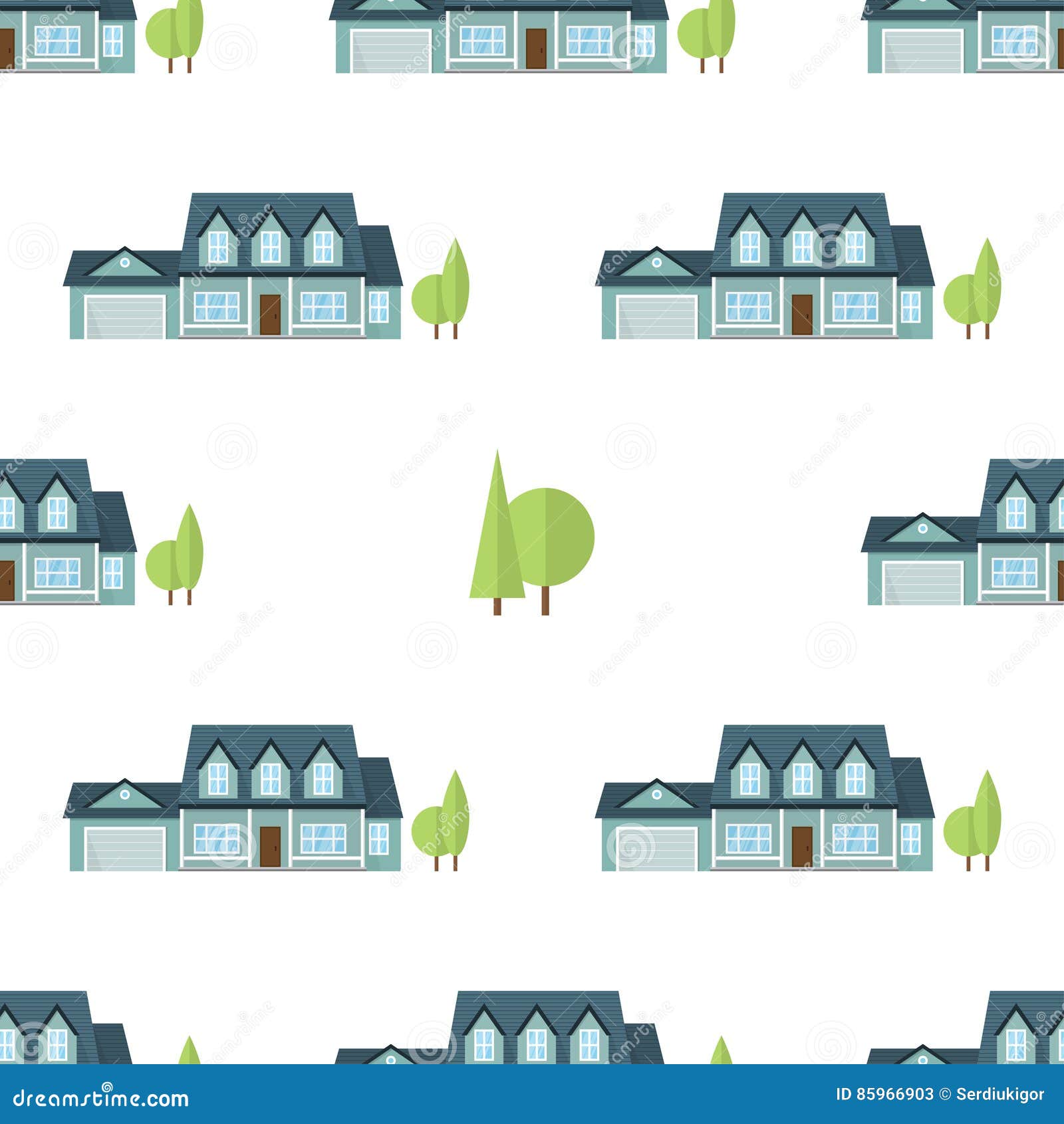 Suburban American Houses Seamless Pattern. Stock Vector - Illustration ...